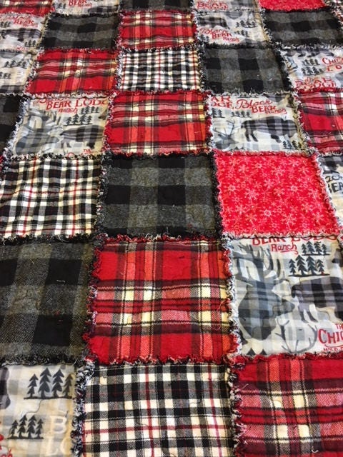 Comfy Cozy Red & Black Flannel Rag Quilt Throw, Valentine Gift to Keep ...