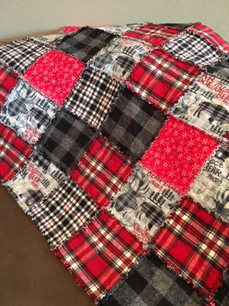 Comfy Cozy Red & Black Flannel Rag Quilt Throw, Valentine Gift to Keep ...