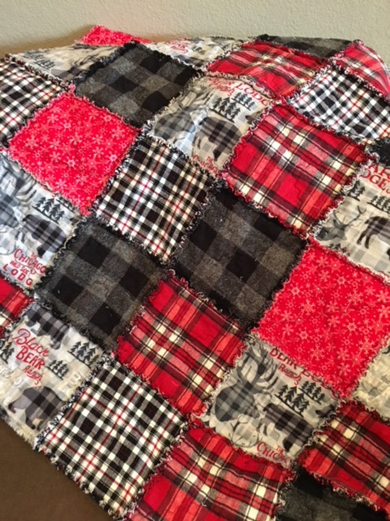 Comfy Cozy Red & Black Flannel Rag Quilt Throw, Valentine Gift to Keep ...