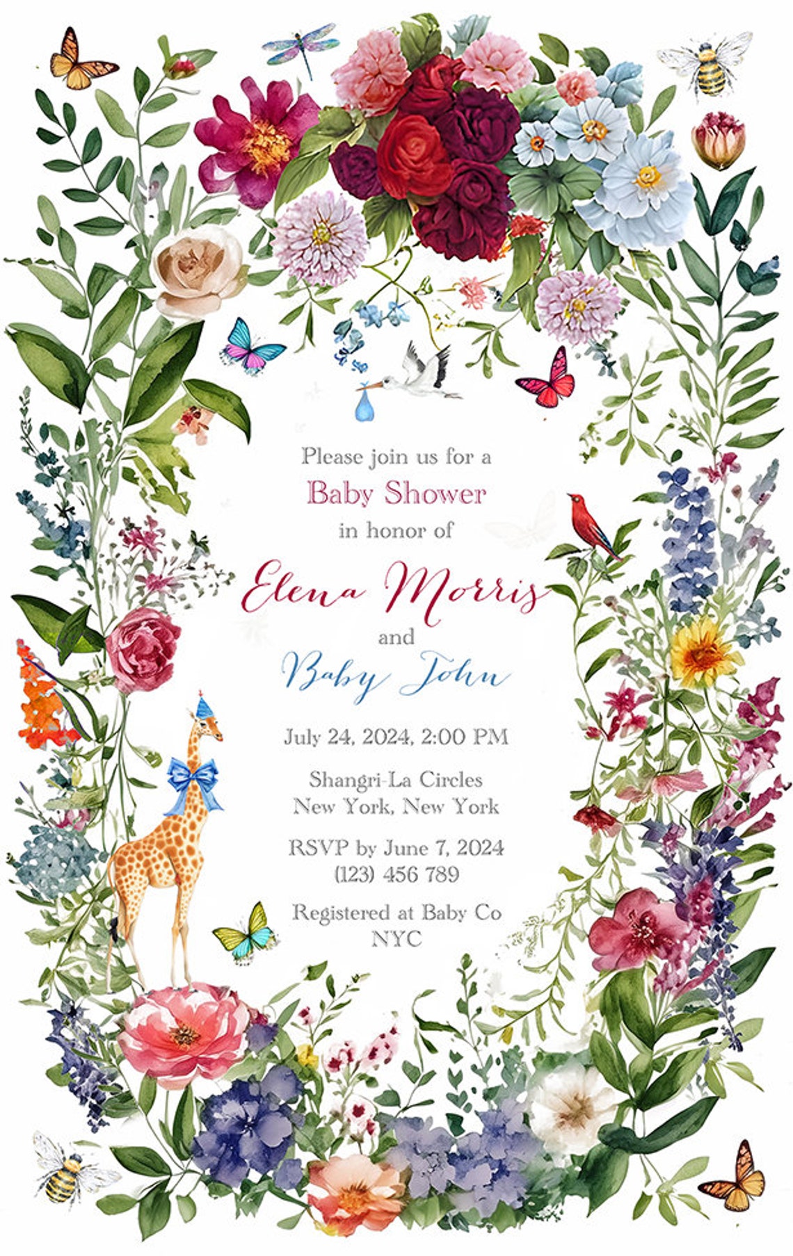Editable Baby Shower Invitation, Whimsical Botanical Floral Enchanted ...