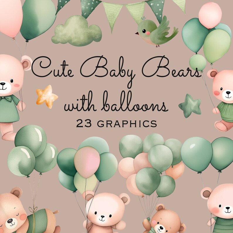 Watercolor Baby Teddy Bear Clipart, Green Teddy Bear Clipart, INSTANT ...