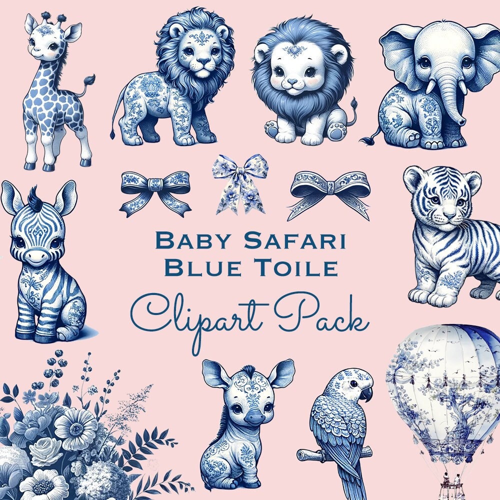 Blue Baby Safari Toile Clipart, INSTANT DOWNLOAD, Toile De Jouy Clip ...