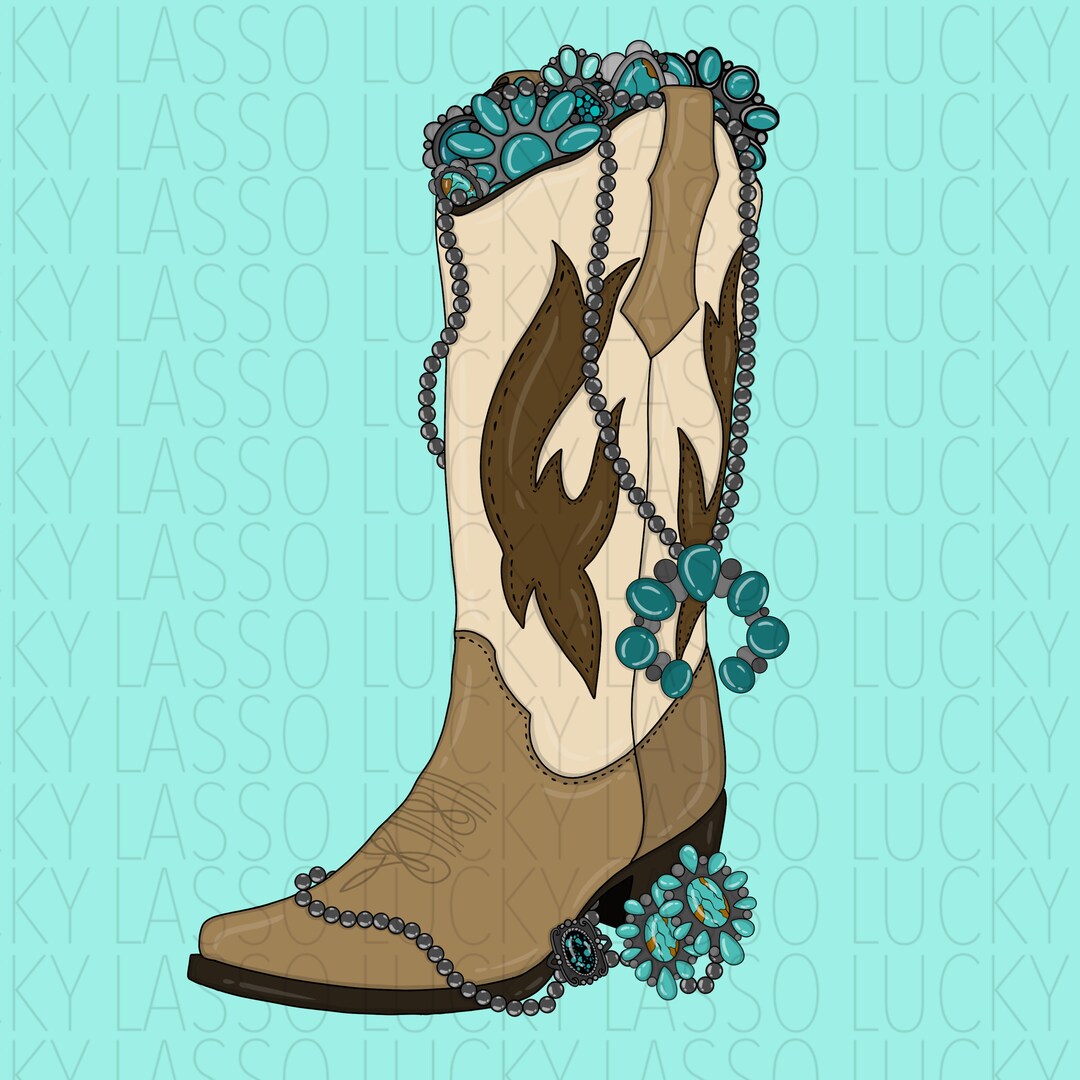 Turquoise Cowboy Boot Digital Design - Etsy