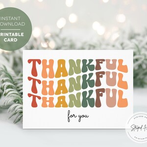 Printable Groovy Thankful Card, Print at Home Thanksgiving Card ...