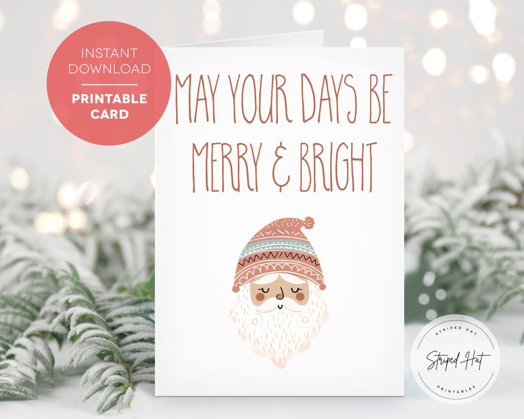 Printable Merry and Bright Christmas Card, Print at Home Christmas Card ...