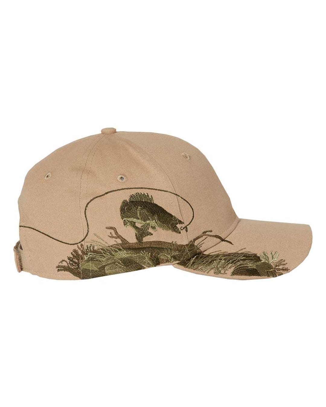 Walleye - Dark Khaki Fishing Hat Embroidered Walleye Fishing Scene ...