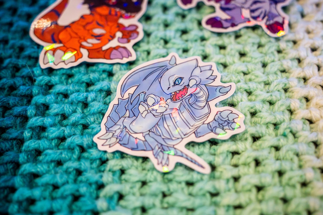 Blue Eyes White Dragon Glass Holo Vinyl Sticker Digimon Cute 3 Inch ...