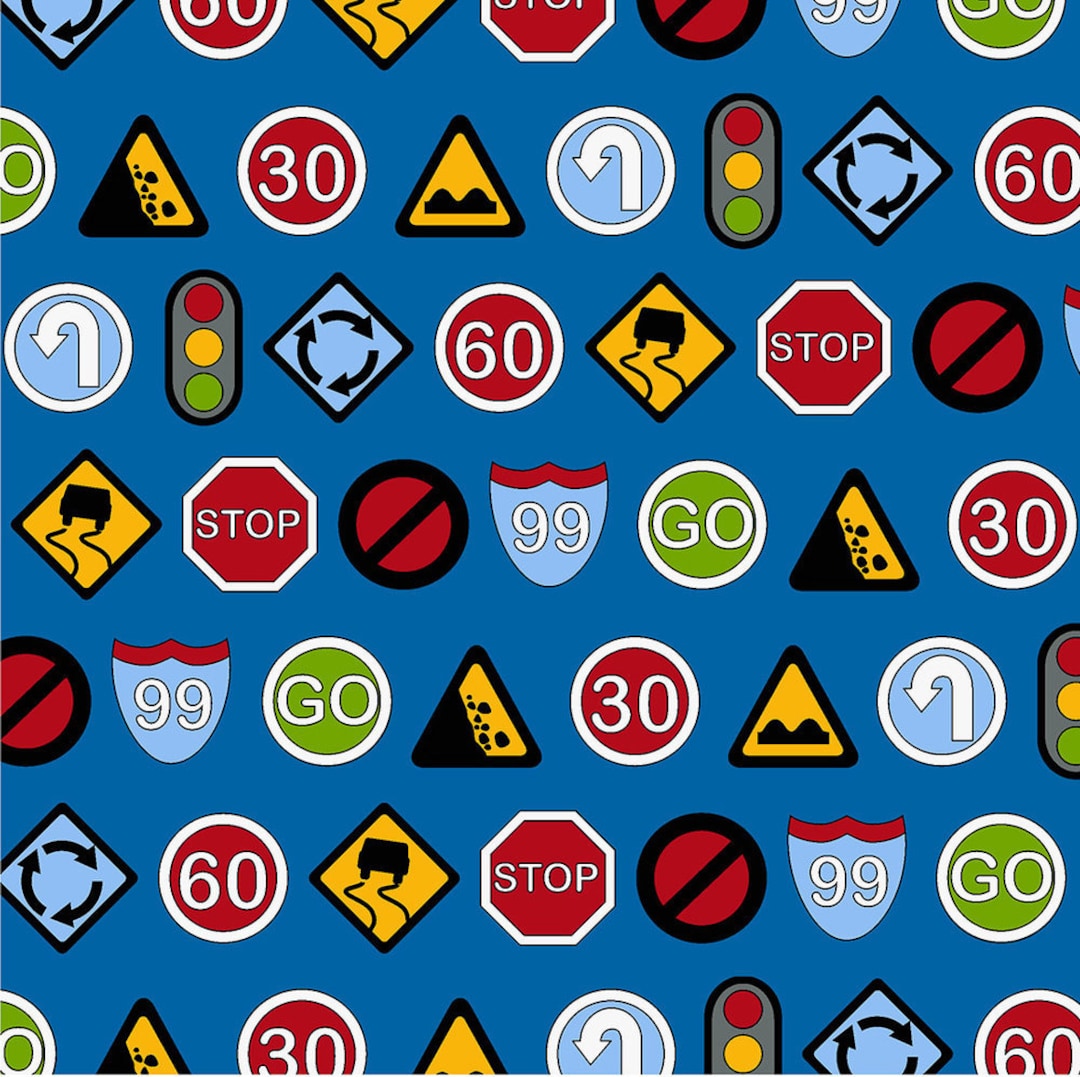 Signs Blue - Traffic Jam by Kids Quilts for RJR Fabrics - Traffic Jam ...