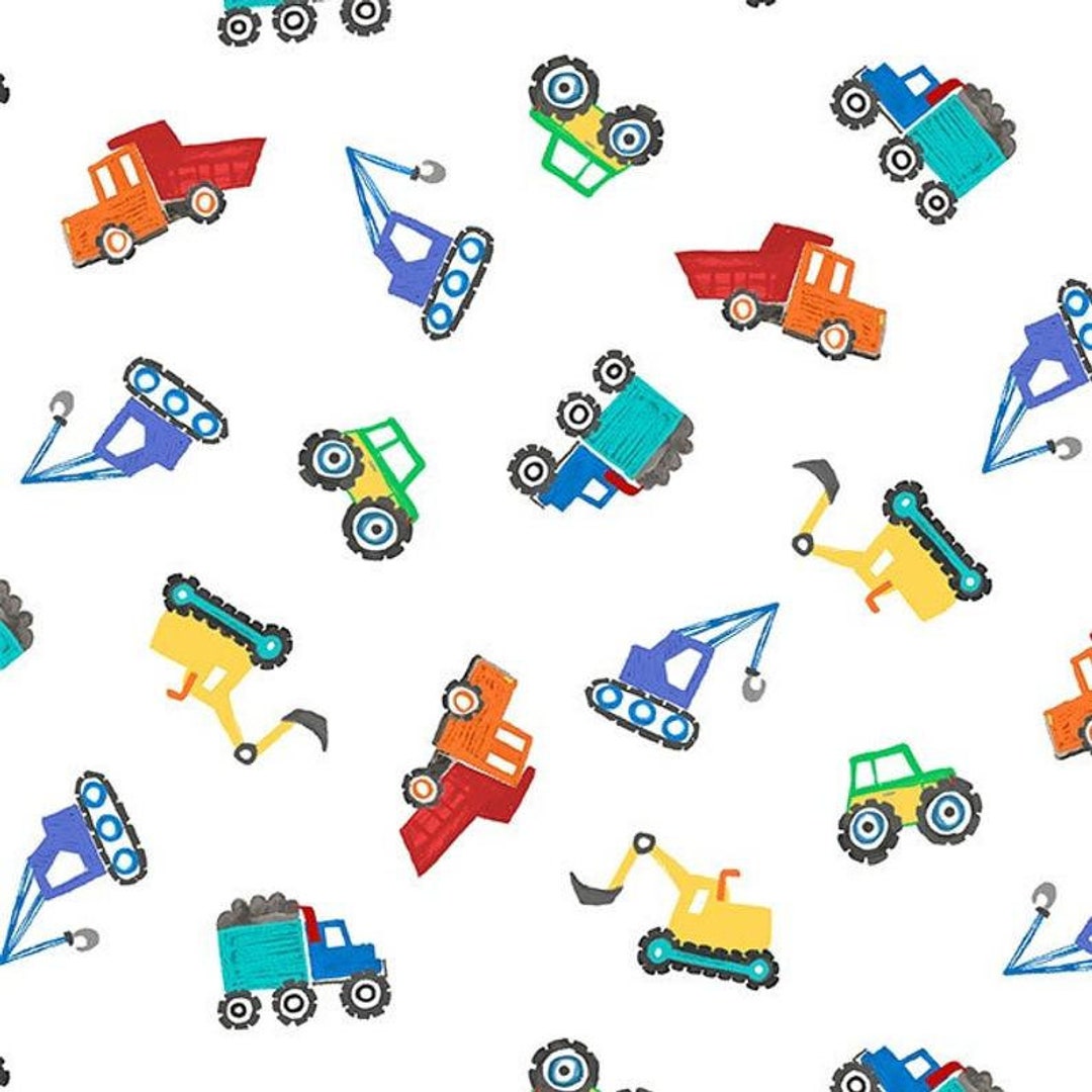 END OF BOLT! - 1 1/4" Yard - Tossed Diggers and Dumpers (white ...