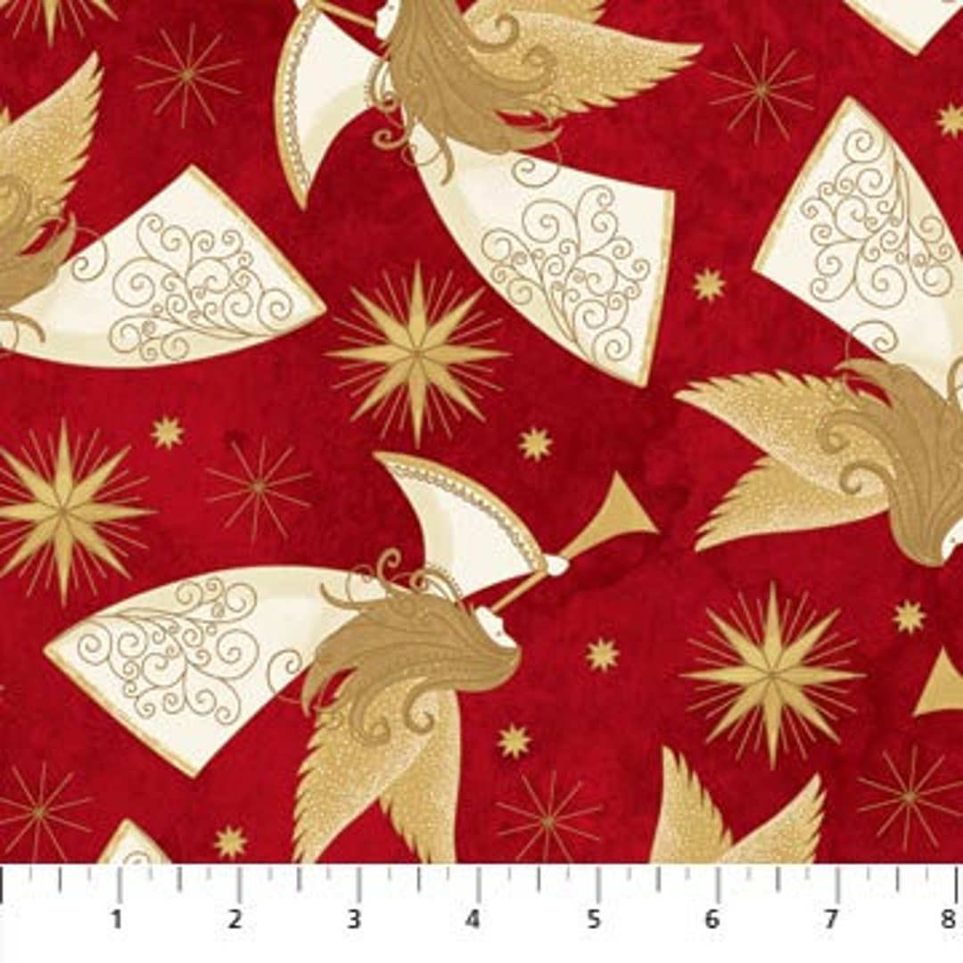 END OF BOLT! - 2 3/4" Yard - Angels Above - Stonehenge - Red by Deborah ...