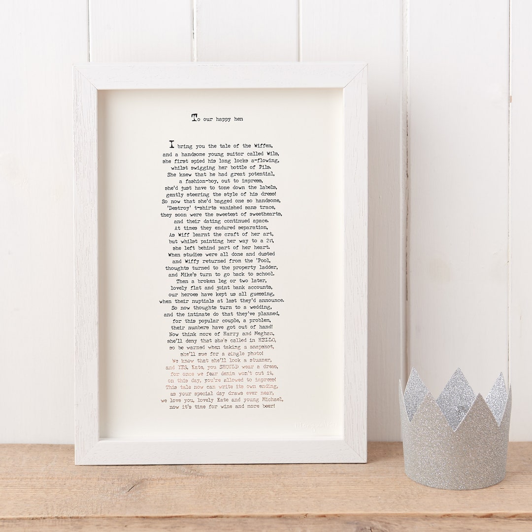 Bespoke Hen-do Gift Original Hen-do Poem Commission Original Poem Print ...