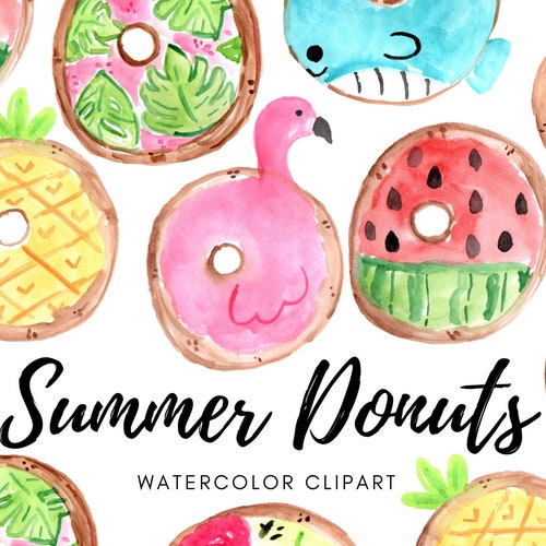 Watercolor Clip Art Summer Donut Food Clipart Commercial - Etsy