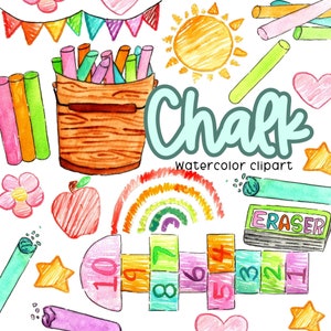 Watercolor Chalk Clipart, Sidewalk Chalk, Art Supplies, Summer, Kid ...