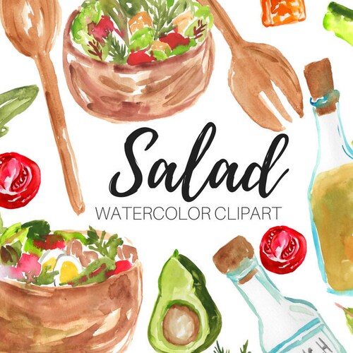 Watercolor Clipart Salad Salad Bowl Vegetable Salad - Etsy