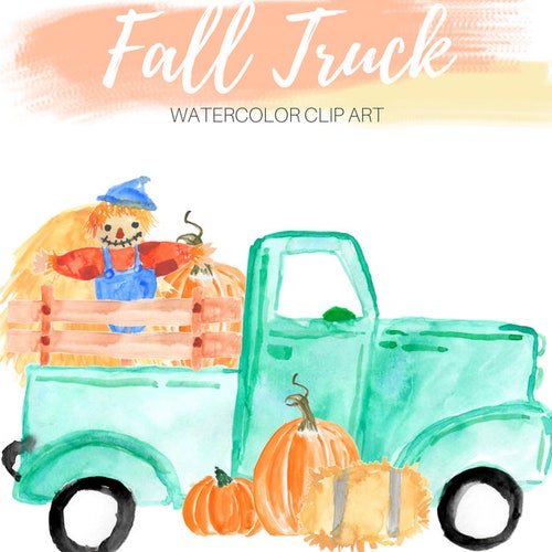 Harvest Truck 3. Watercolor Fall Clipart Pumpkins Car - Etsy
