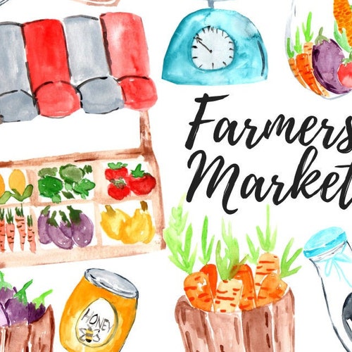 Watercolor Clipart Farmers Market Market Stall Farming - Etsy