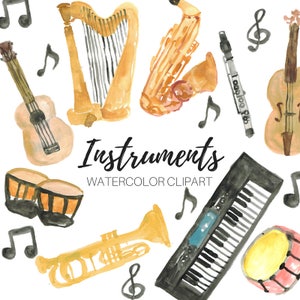 Watercolor Clip Art Music Instrument Graphics Guitar - Etsy