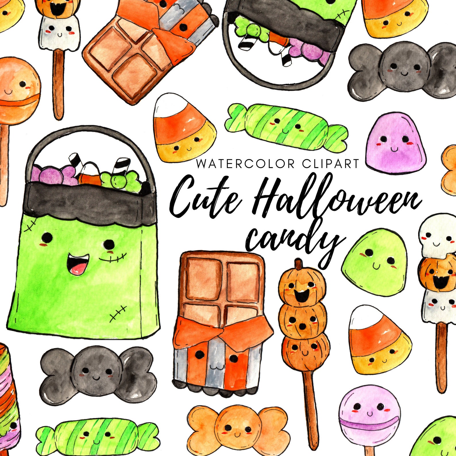 Watercolor Clipart Kawaii Halloween Candy Chocolate Bar - Etsy