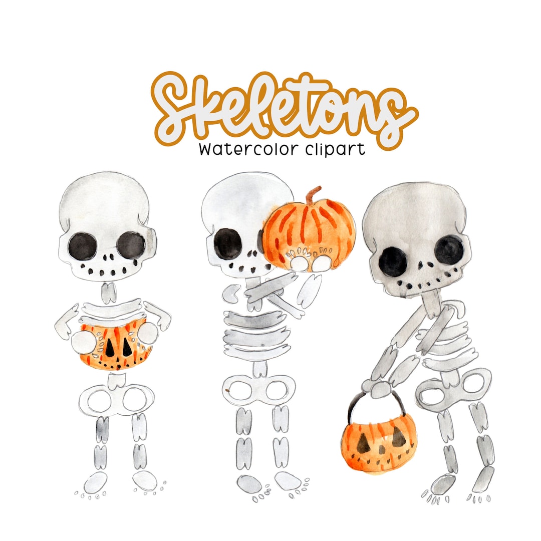 Halloween Clipart - Watercolor Skull, Skeleton, Halloween, Creepy ...