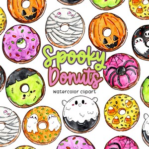 Watercolor Halloween Donut Clipary, Cute Spooky Donuts, Halloween ...