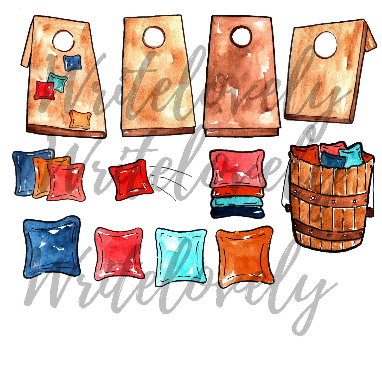 Watercolor Clipart, Cornhole, Cornholing, Sports, Summer, Cornhole Sack ...