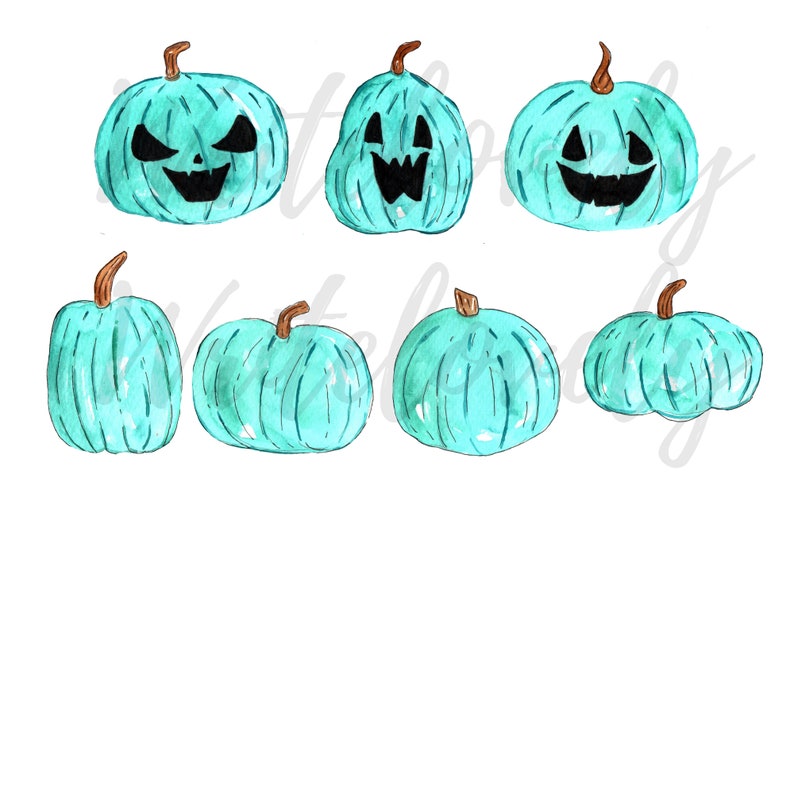 Watercolor Pumpkin Halloween Clip Art Teal Pumpkin Project - Etsy