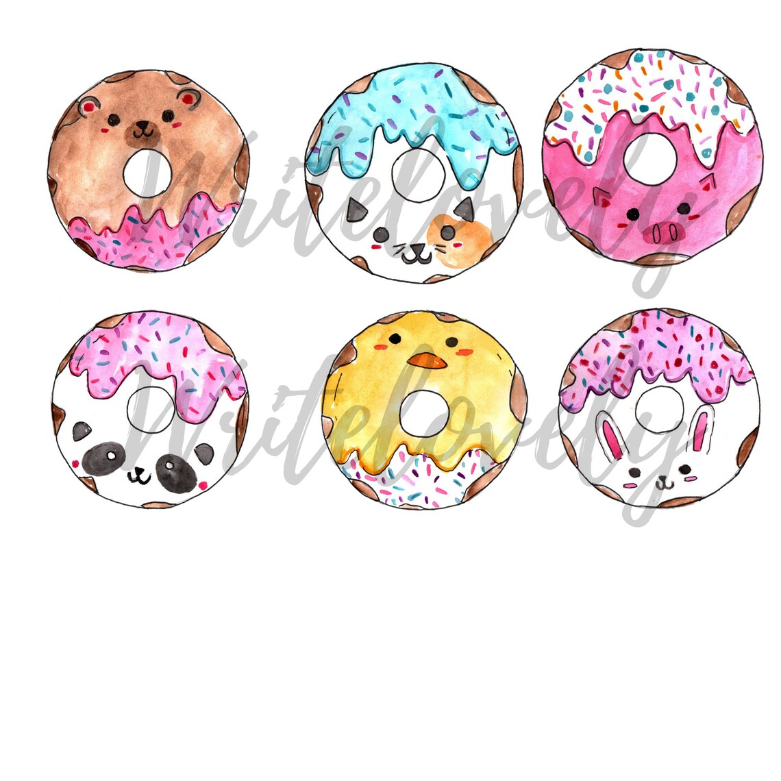 Watercolor Clip Art Kawaii Donut Animal Clip Art Png - Etsy