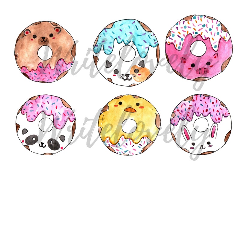Watercolor Clip Art Kawaii Donut Animal Clip Art Png - Etsy