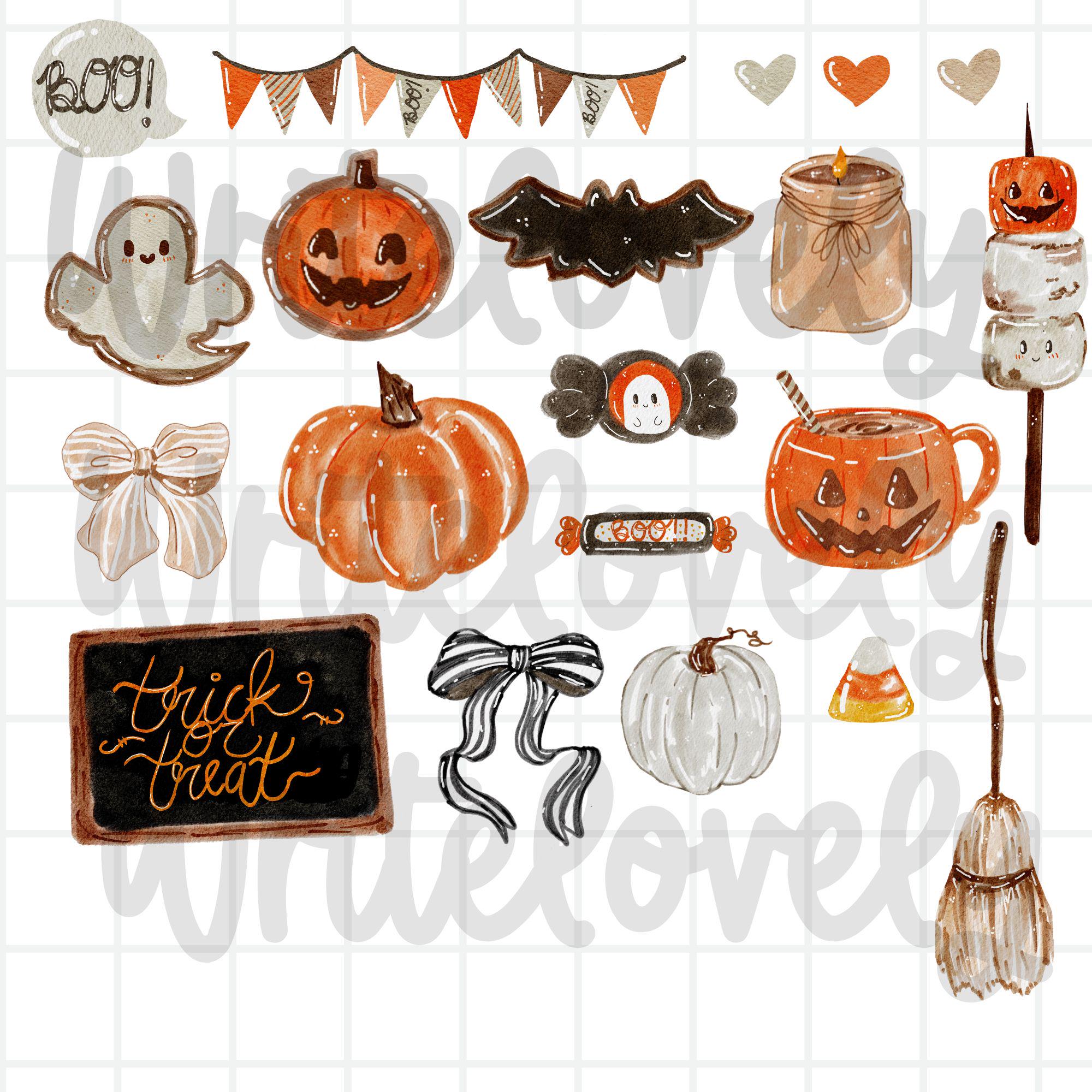 Cozy Halloween Clipart, Watercolor Fall Clipart, Spooky Clipart, Cozy ...