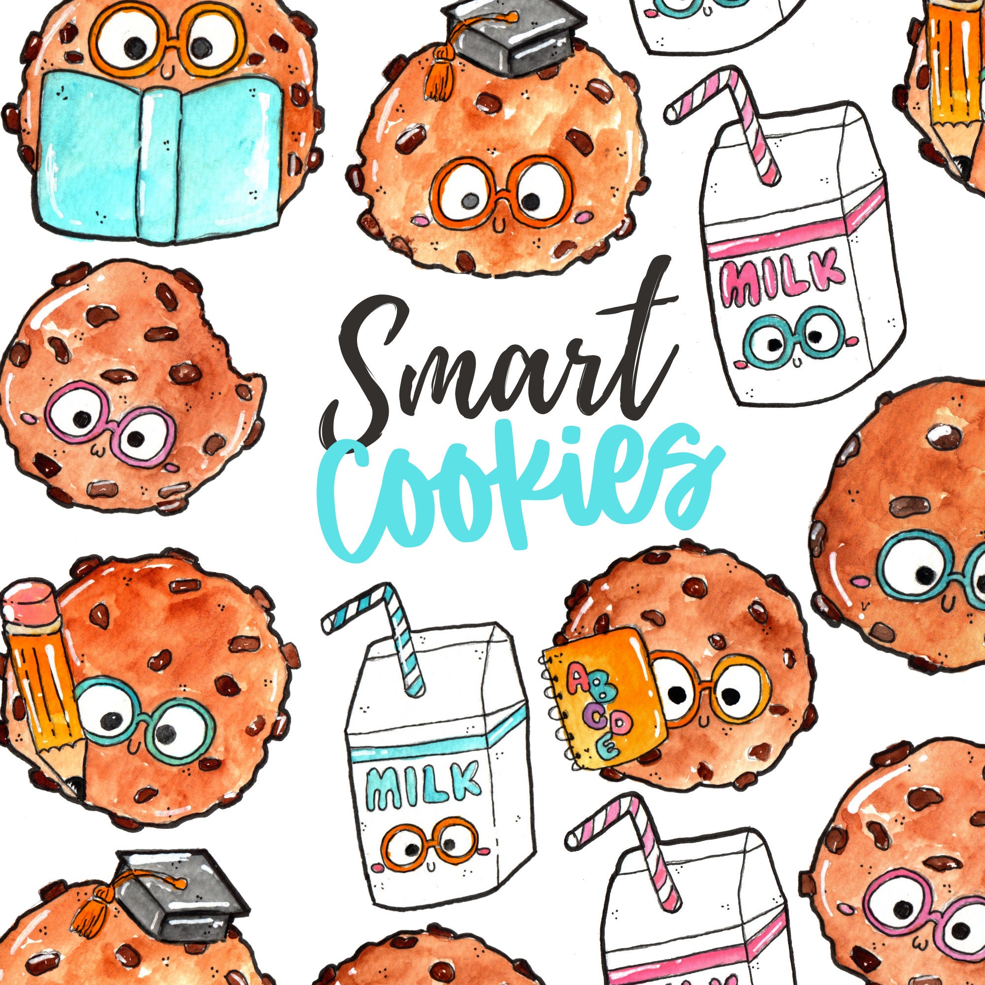 Watercolor Clipart Smart Cookies Chocolate Chip Cookie - Etsy