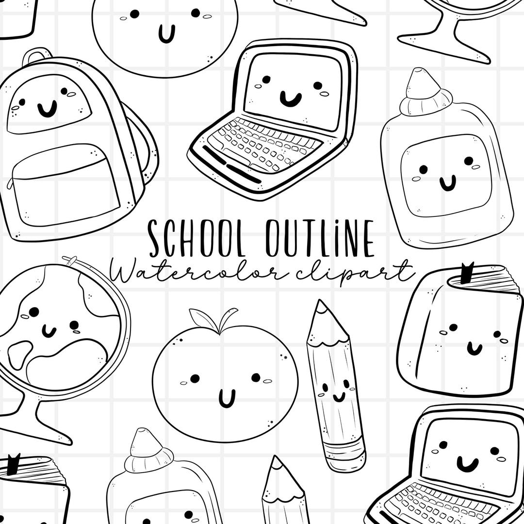 Cute Back to School Clipart - Doodle Clip Art - Digital Stamp - Line ...