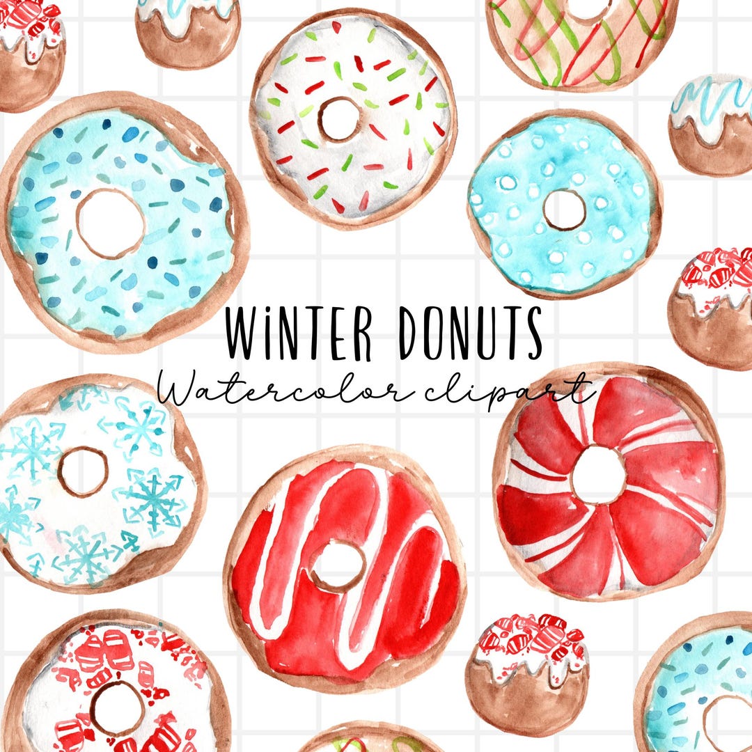 Holiday Winter Donut Clipart - Watercolor Clip Art - Christmas ...