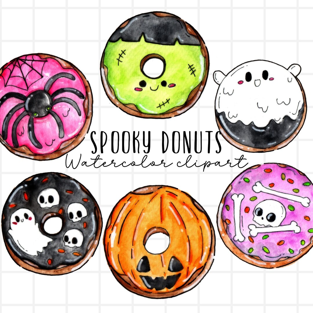Watercolor Halloween Donut Clipary, Cute Spooky Donuts, Halloween ...