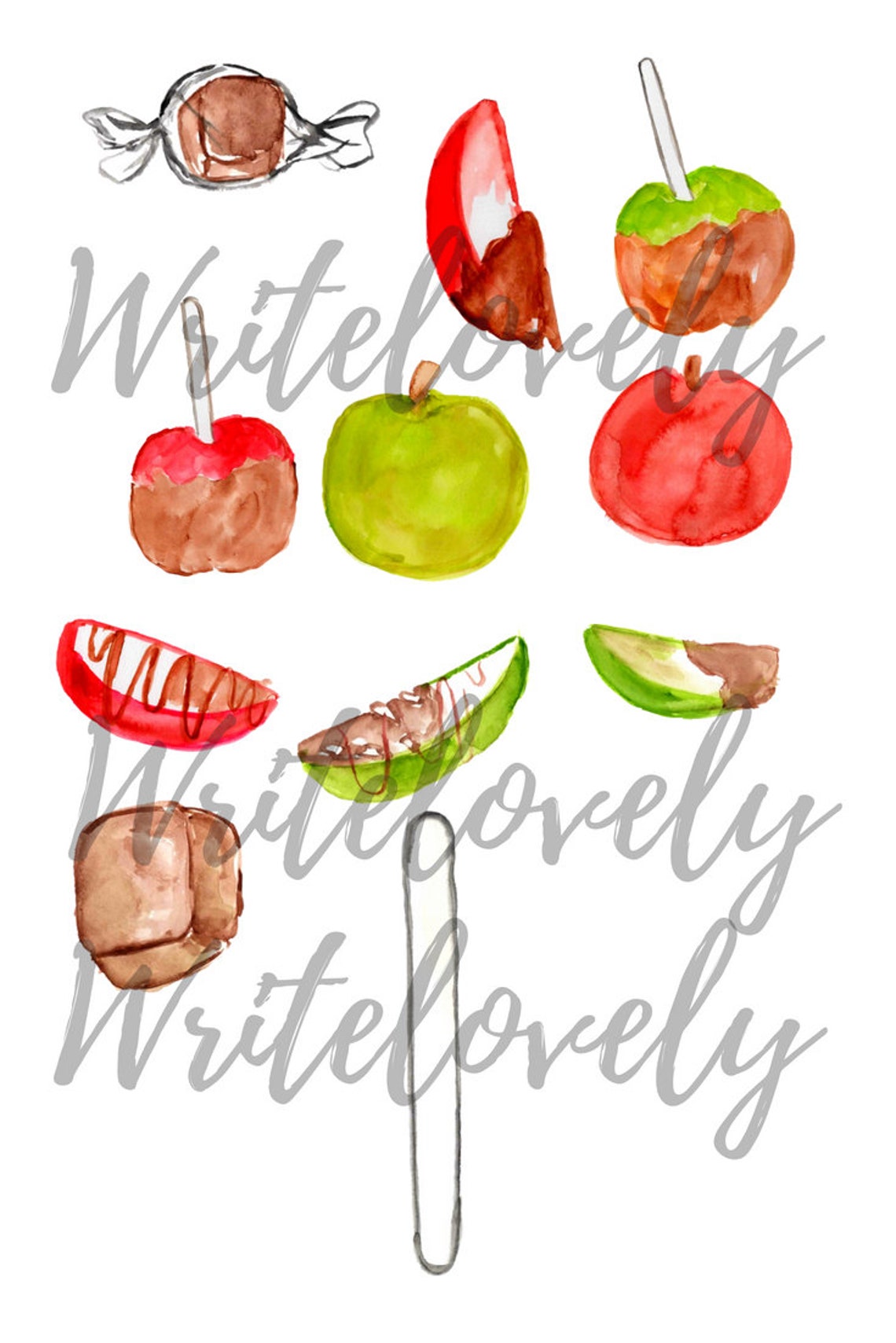 Watercolor Clipart Caramel Apple Dessert Candy Apple - Etsy