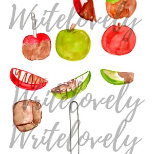 Watercolor Clipart - Caramel Apple - Dessert - Candy Apple - Food ...