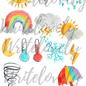 Watercolor Clipart Weather Temperature Science Forcast - Etsy
