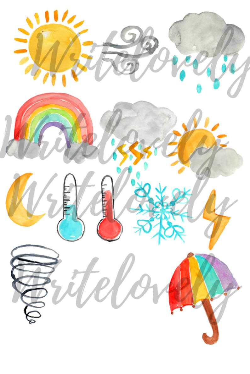 Watercolor Clipart Weather Temperature Science Forcast - Etsy