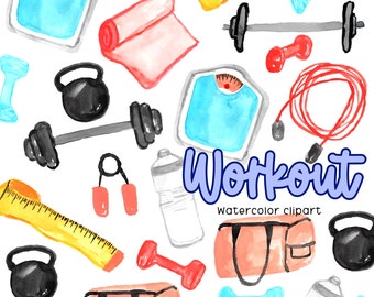 Workout PNG Fitness Planner Clipart Bundle PNG Watercolor Clipart ...