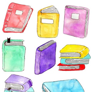 Watercolor Books Clipart, Stacked Books, Library Graphics in Png Format ...