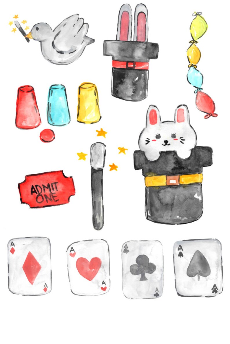 Watercolor Magic Clipart Magician Clipart Bunny Clipart | Etsy