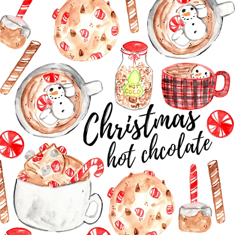 Christmas Clipart Watercolor Hot Chocolate Cozy - Etsy