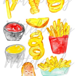 Watercolor French Fries Clipart - Food, Fast Food Graphics Commercial ...