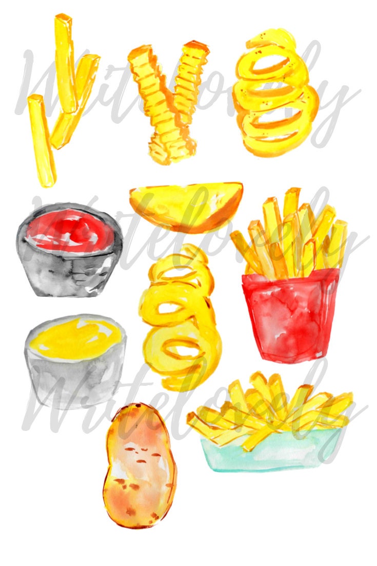 Watercolor French Fries Clipart - Food, Fast Food Graphics Commercial ...