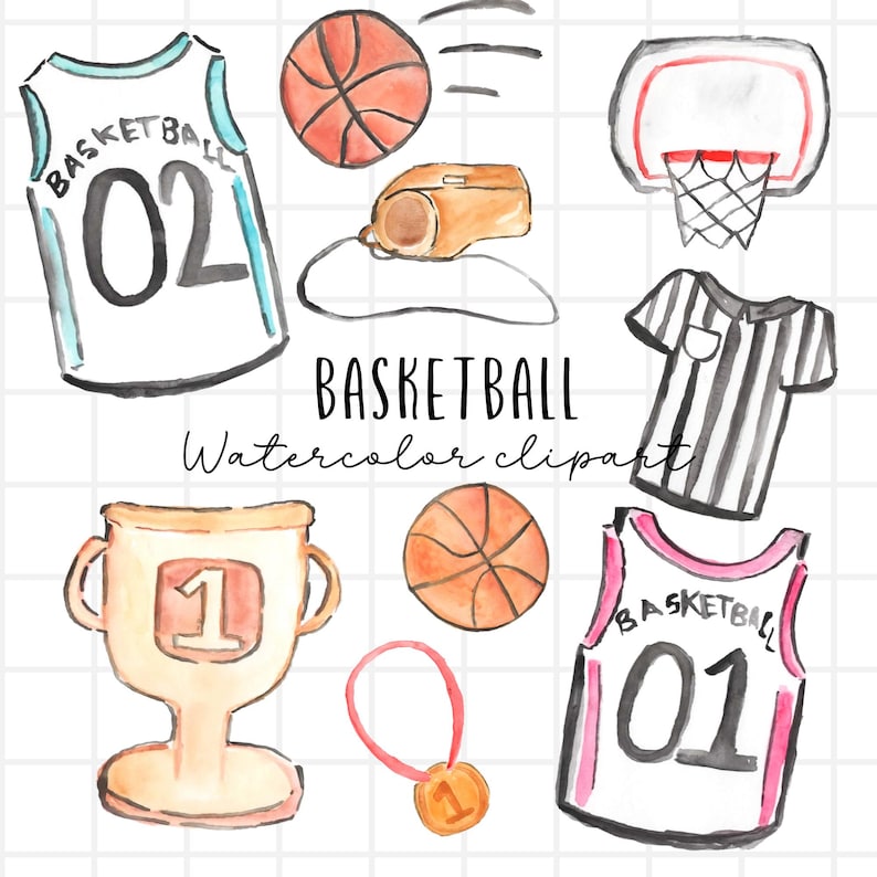 Watercolor Basketball Clipart, Basketball Hoop, Basketball Net, Sport ...