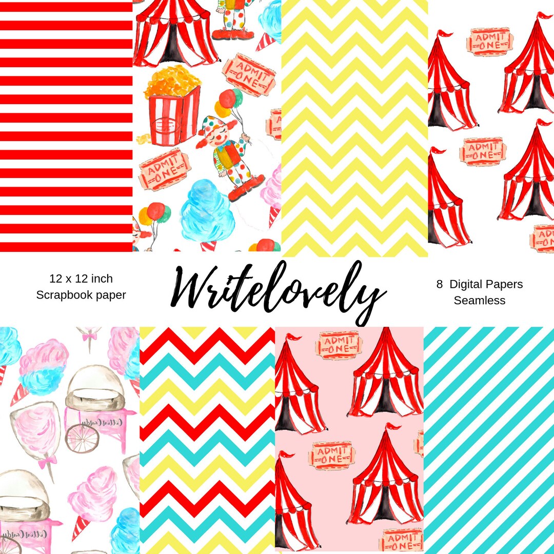 Seamless Carnival Digital Scrapbook Paper - Circus Digital Paper ...