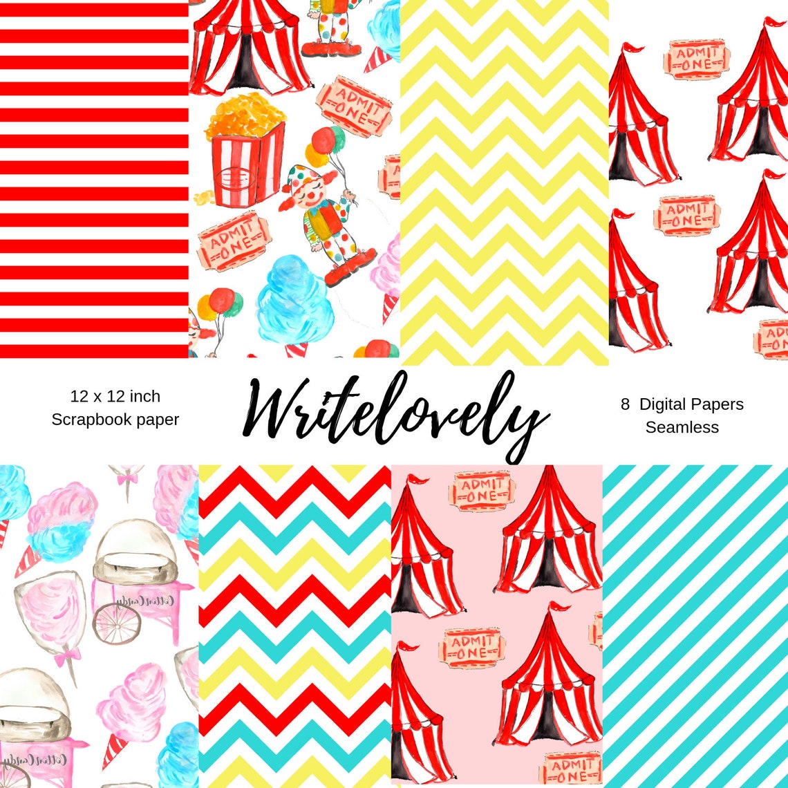 Seamless Carnival Digital Scrapbook Paper - Circus Digital Paper ...