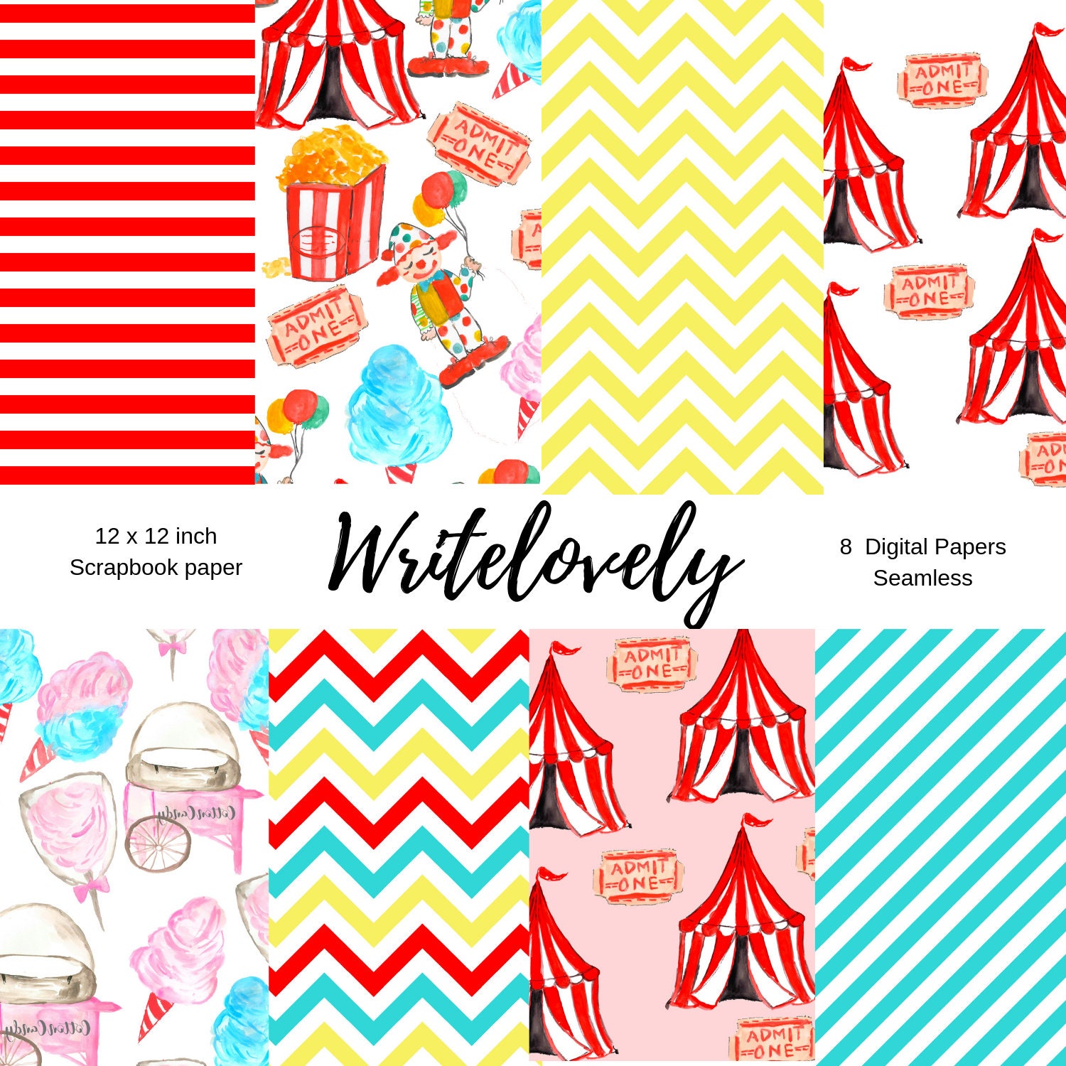 Seamless Carnival Digital Scrapbook Paper - Circus Digital Paper ...