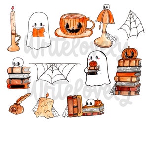 Watercolor Halloween Clipart, Haunted Library, Reading Spooky,books ...