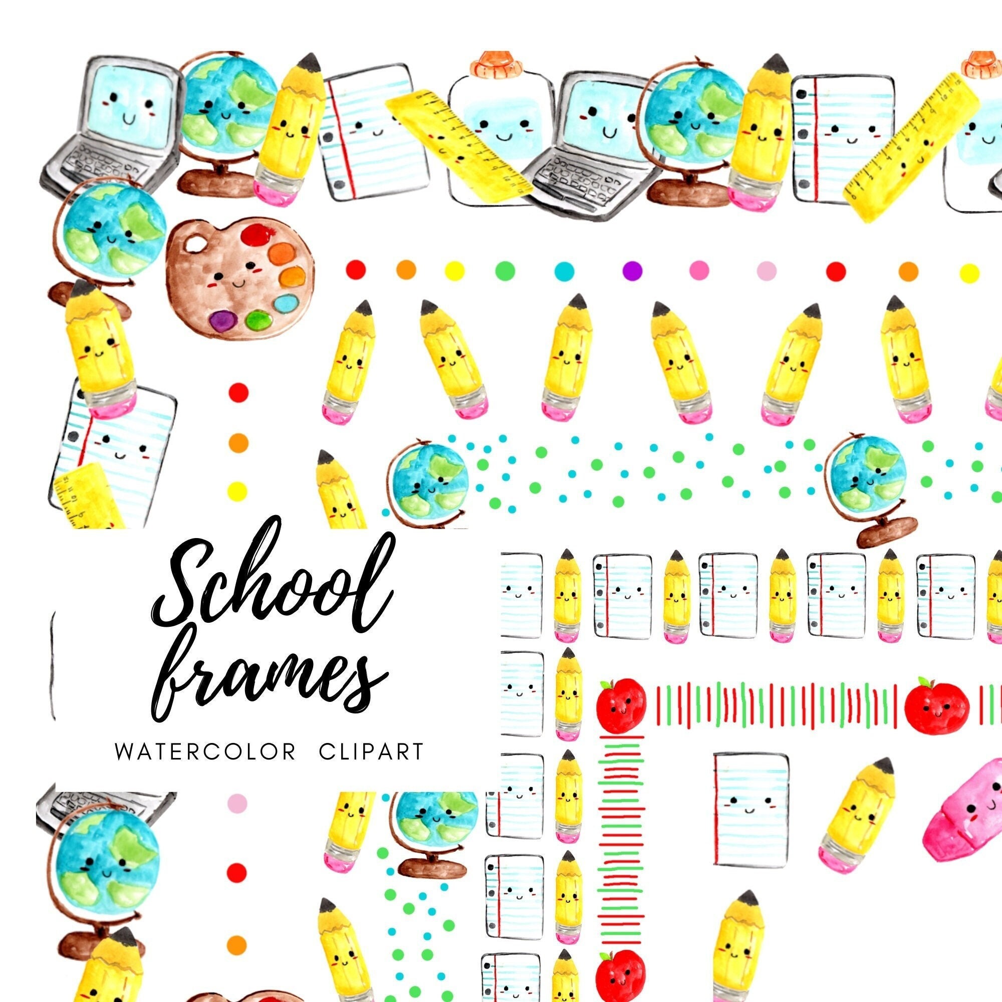 Watercolor Back to School Frame Clipart Border Clip Art - Etsy