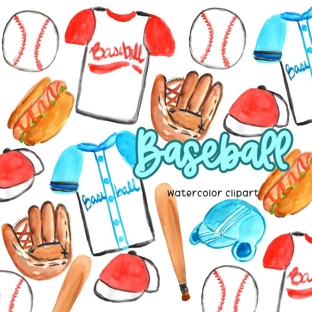 Watercolor Baseball Clipart, Baseball, Base Ball Bat Sports Graphics in ...